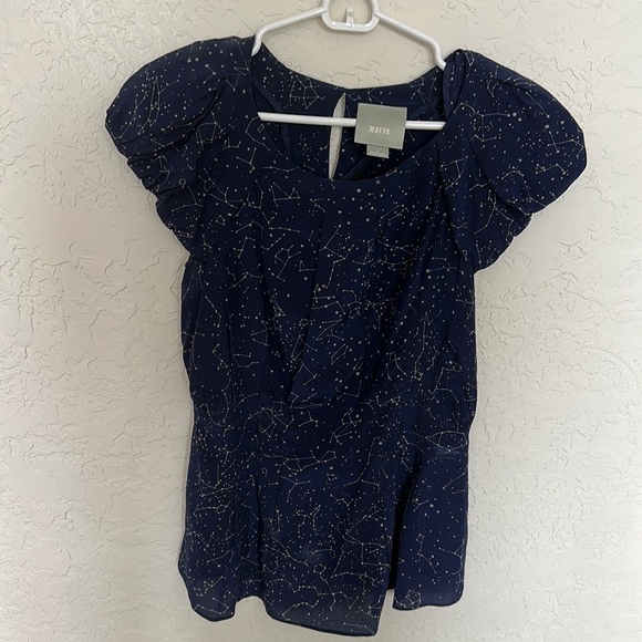 Maeve | Tops | Silk Maeve Navy Blue Top With Astrology Design | Poshmark
